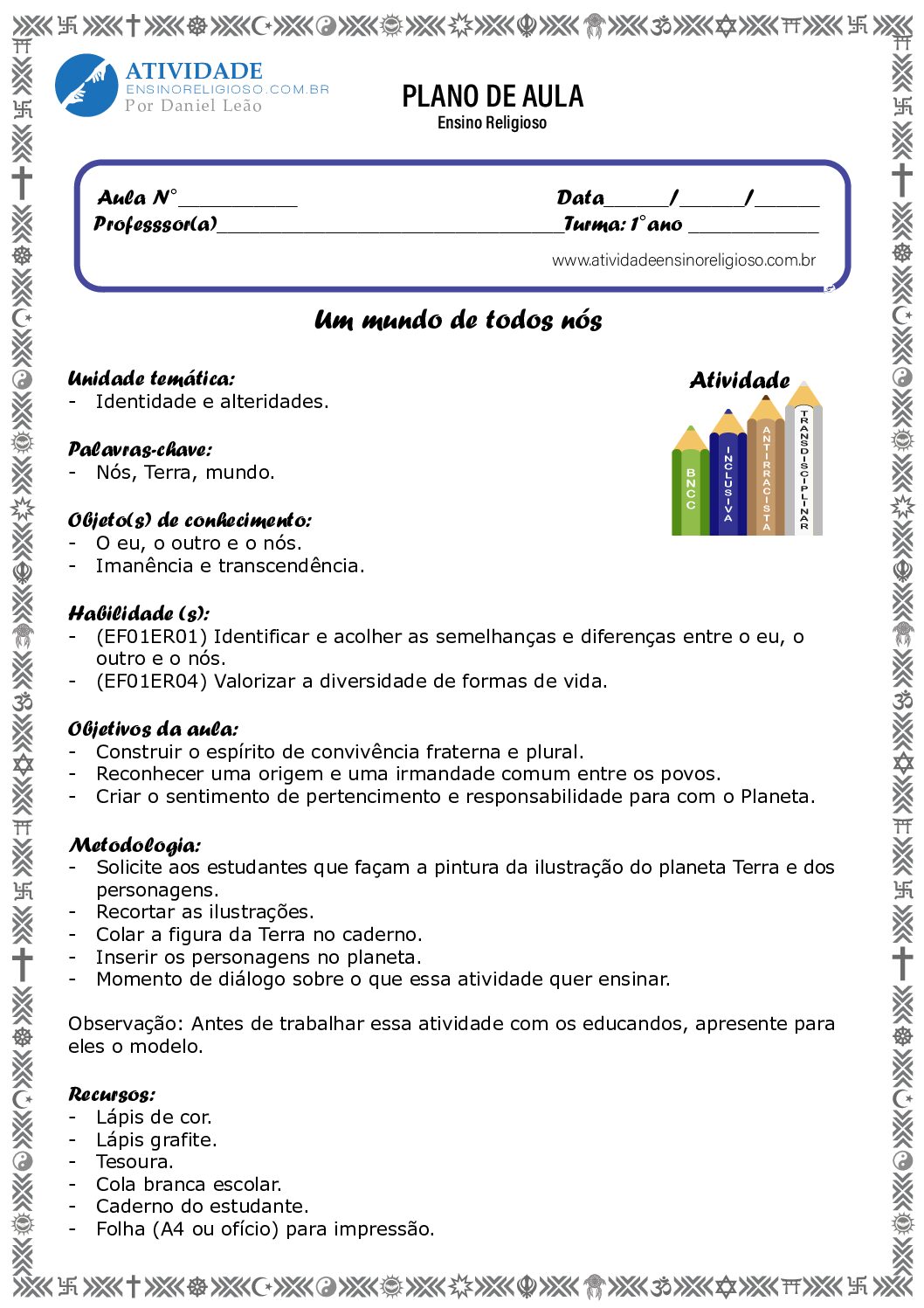 Um mundo de todos nós - Atividade de Ensino Religioso