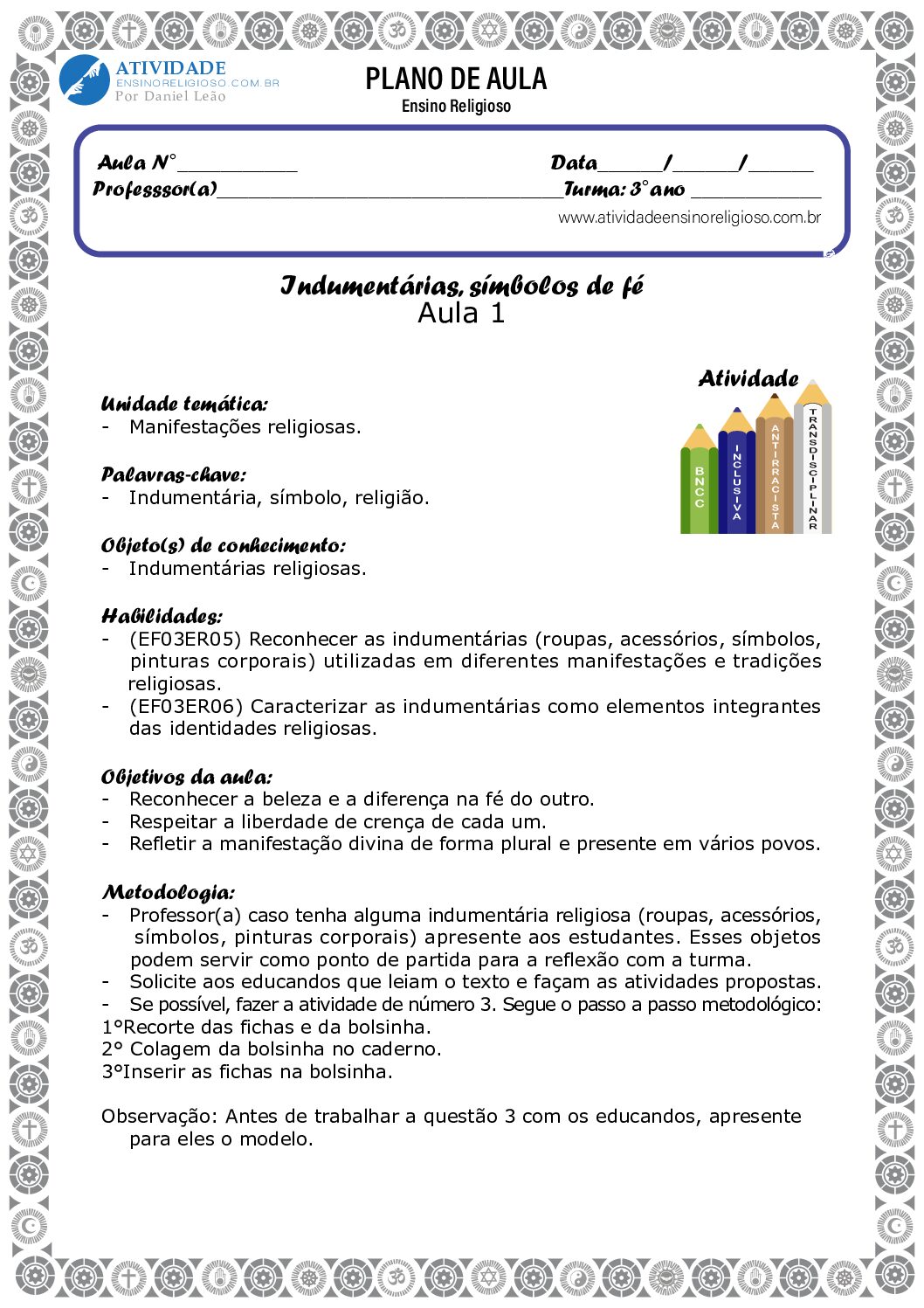 Indumentárias, símbolos da fé (Aula I) - Atividade de Ensino Religioso