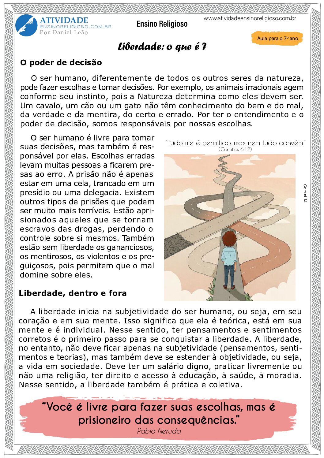 Liberdade: o que é? - Atividade de Ensino Religioso